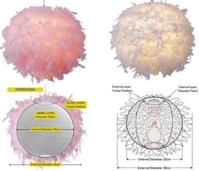 30cm Pink Feather Light Shade, Lamp Shade for Pendant Ceiling Light ...