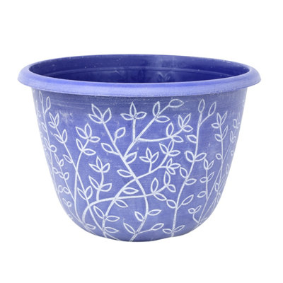 30cm Pot Serenity Stout Planter Blue Round With White Wash Plant Flower ...