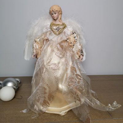 30cm Premier Christmas Tree Topper Angel Decoration with Feather Wings ...