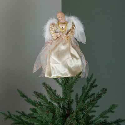 30cm Premier Christmas Tree Topper Angel Decoration with Feather Wings ...
