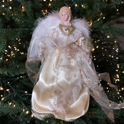 30cm Premier Christmas Tree Topper Angel Decoration with Feather Wings ...