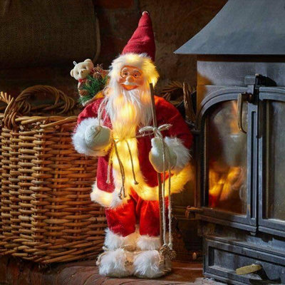 30cm Red Deluxe In-Lit Standing Santa Claus Figure - Festive Xmas ...