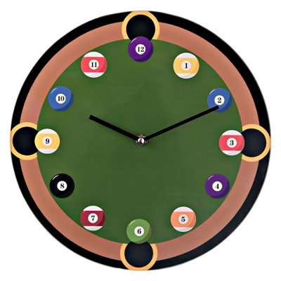 30cm Round Wall Clock Pool Table Billiards Design