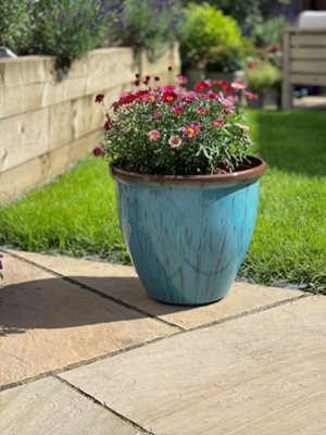 30cm Running Glaze Planter - Aqua