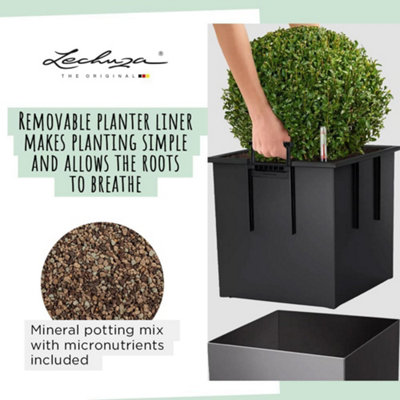 30cm Square Planter, White High-Gloss Plastic Self-watering Plant Pot ...