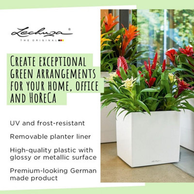 30cm Square Planter, White High-Gloss Plastic Self-watering Plant Pot ...