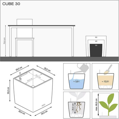30cm Square Planter, White High-Gloss Plastic Self-watering Plant Pot ...