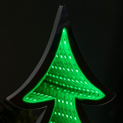 30cm Standing Infinity Christmas Tree Light with Wooden Base and Green LEDs