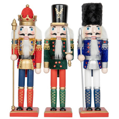 30cm Wooden Nutcrackers Figures Christmas Ornament 3Pcs Set | DIY at B&Q