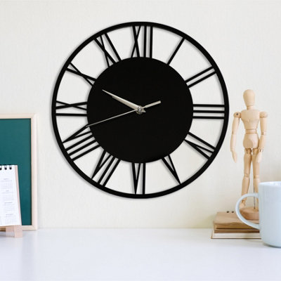 30cm x 30cm Black Wall Clock - Acrylic Gloss Roman Kitchen Wall Clock ...