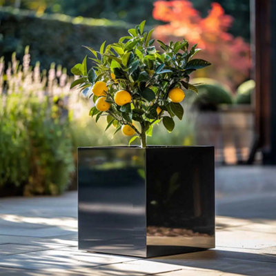 30cm Zinc Platinum Black Square Planter