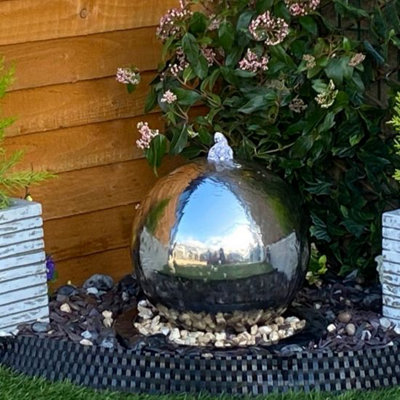 30cms Stainless Steel Sphere Mains Power Water Feature With Cover