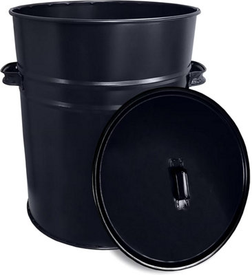 30L Ash Bin Bucket Carrier with Lid for Fireplaces - Metal Ash Bin - Black