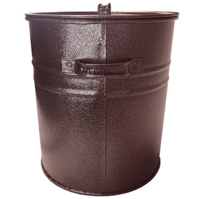 30L Bronze Ash Bin Bucket with Lid & Handles for Fireplaces Fire Pits ...