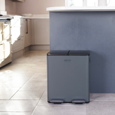 30L Double Compartment Grey Kitchen Bin Rubbish Waste Pedal Bin