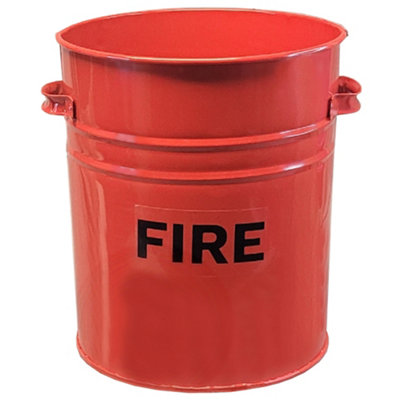 30L Red Fire Bucket Ash Bin with Lid - Metal Fire Bucket for Sand 39cm High