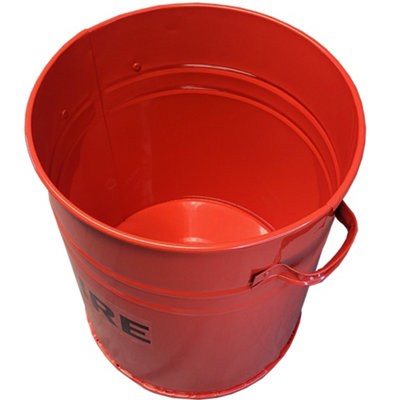 30L Red Fire Bucket Ash Bin with Lid - Metal Fire Bucket for Sand 39cm High