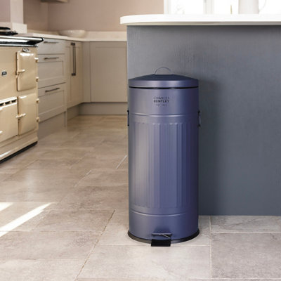 30L Retro Steel Waste Rubbish Kitchen Pedal Bin Dark Blue