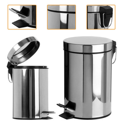 30L Stainless Steel Pedal Bin Silver Rubbish Bin for Kitchen, Bathroom ...