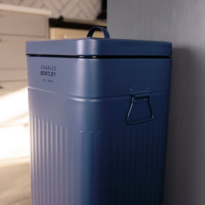 30L Steel Square Retro Kitchen Pedal Waste Bin Dark Blue