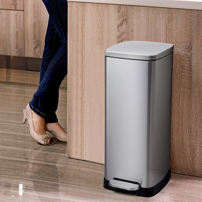 30L TRASH CAN STAINLESS STEEL STEP OPEN TRASH CAN WITH LID