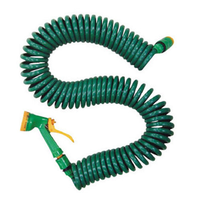 30m (100ft) Garden Coil Hose Pipe with Free Spray Gun | DIY at B&Q