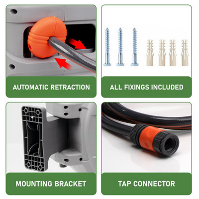 30m Garden Patio Hose Reel Wall Mounted Retractable Auto Rewind Pipe