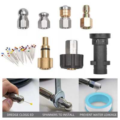 30M High Pressure Drain Jet Washer Hose Drain Pipe Sewer Jetter Kit for ...