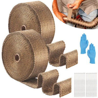 30M Titanium Gold Heat Wrap Tape Exhaust Insulating Downpipe Manifold ...