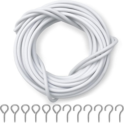 30m White Plastic Coated Curtain Wire Hanging Cord Cable Hook Eye ...