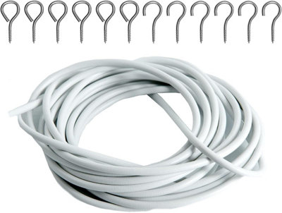 30m White Plastic Coated Curtain Wire Hanging Cord Cable Hook Eye ...