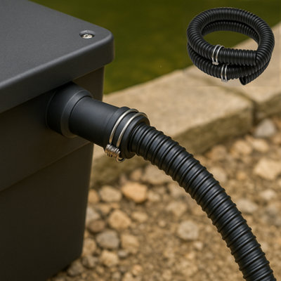 30m x 25mm Ribbed Drain Pipe with 2 Wire Clips Heavy-Duty Flexible ...