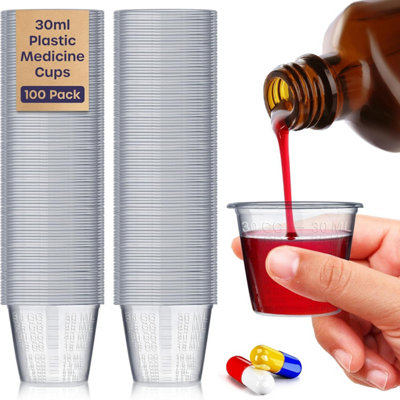 30ml Disposable Plastic Medicine Cups - 100 Small BPA-Free Measuring ...