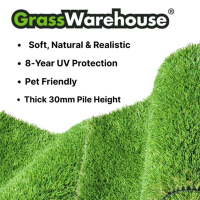 30mm Artificial Grass Natural & Realistic High Density Soft Lush Green ...
