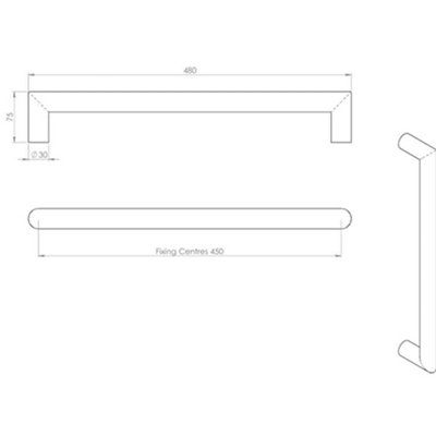30mm Mitred Pull Door Handle 450mm Fixing Centres Satin Stainless Steel