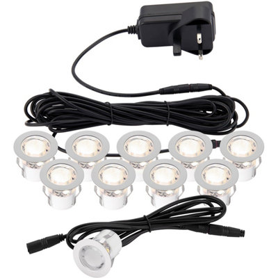 30mm Recessed Decking Guide Light Kit - 10 x Warm White LED - Stainless ...