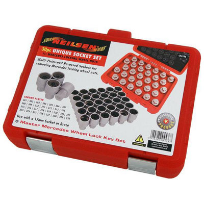 30pc Mercedes Locking Wheel Nut Socket Set Patterned Recessed (Neilsen ...