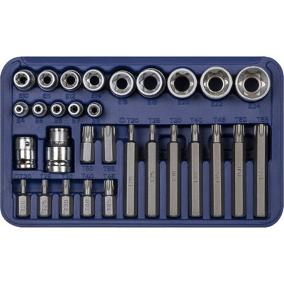 30pc TRX Star Socket & Hex Bit Set - 1/4" 3/8" 1/2" Square Drive - Male ...