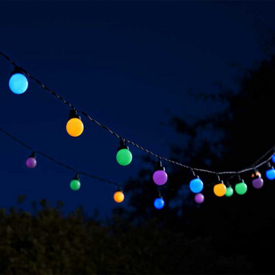 30x Solar LED String Lights - Multicoloured & Warm White Balls