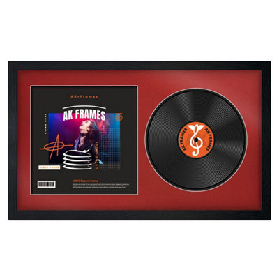 30x17" Black Modern Vinyl Record Frame With Crimson Mount For 12 Inch ...