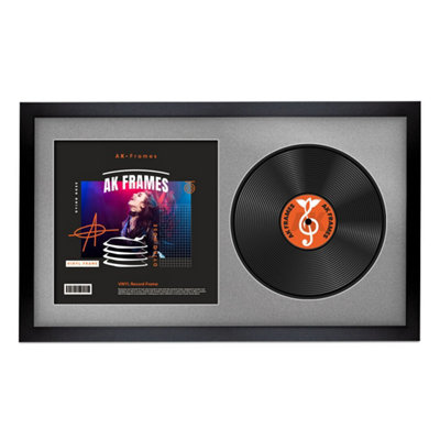 30x17" Black Sleek Vinyl Record Frame With Silver Mount For 12 Inch LP ...