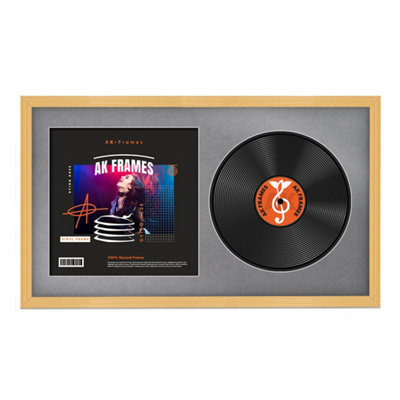 30x17" Country Pine Classic Vinyl Record Frame With Mid Grey Mount For ...