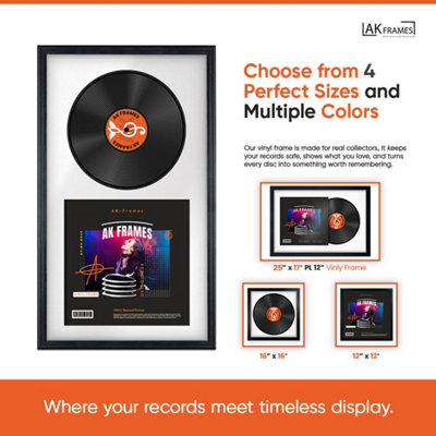 30x17" Dark Grey Classic Vinyl Record Frame With Mid Grey Mount For 12 ...