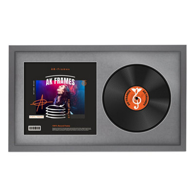 30x17" Dark Grey Sleek Vinyl Record Frame With Mid Grey Mount For 12 ...