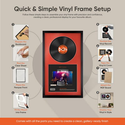 30x17" Dark Grey Sleek Vinyl Record Frame With Mid Grey Mount For 12 ...