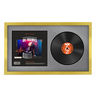 30x17" Gold Sleek Vinyl Record Frame With Mid Grey Mount For 12 Inch LP ...