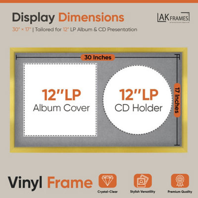 30x17" Gold Sleek Vinyl Record Frame With Mid Grey Mount For 12 Inch LP ...