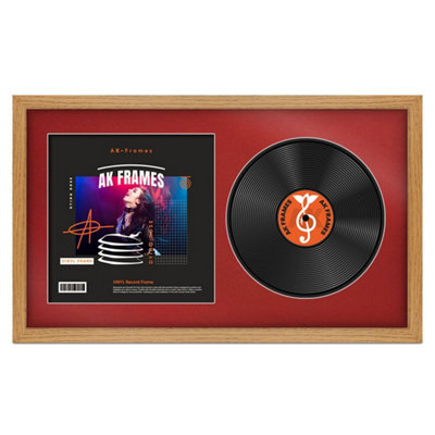 30x17" Oak Modern Vinyl Record Frame With Crimson Mount For 12 Inch LP ...