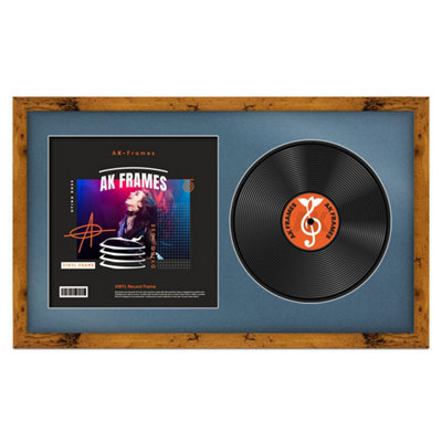 30x17" Rustic Oak Modern Vinyl Record Frame With Pompadour Mount For 12 ...