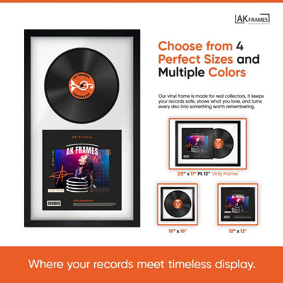 30x17" Rustic Oak Modern Vinyl Record Frame With Silver Mount For 12 ...